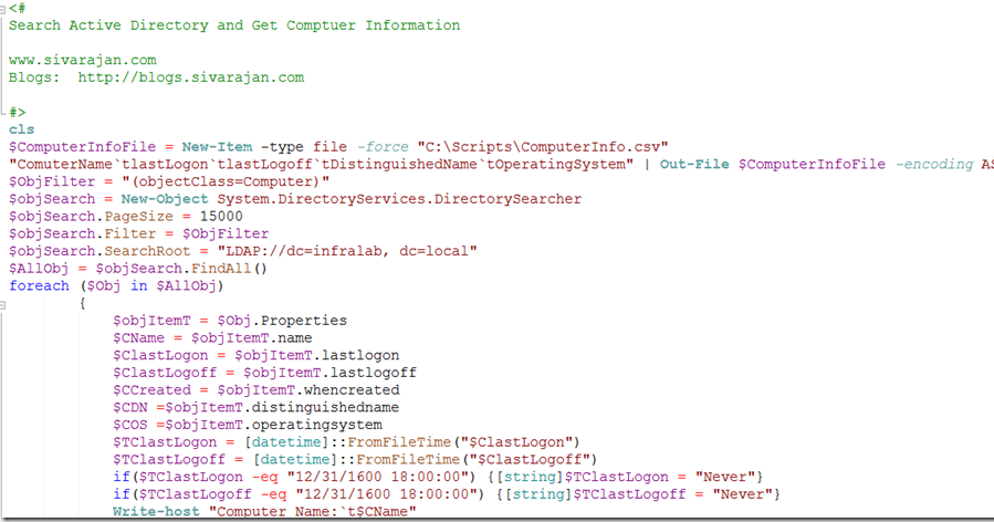 Search Active Directory And Get Computer Object Information ~ Santhosh Sivarajan S Blog